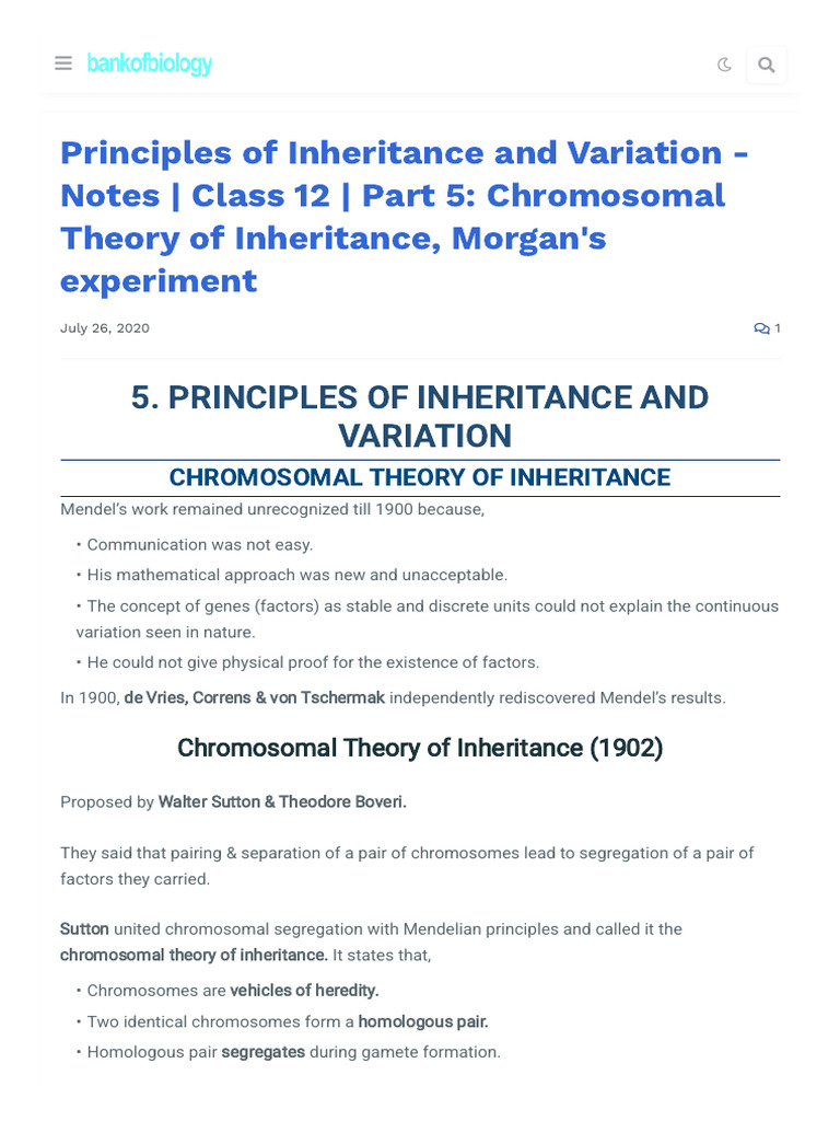 Principles of Inheritance and Variation - Notes - Class 12 - Par-4 ...