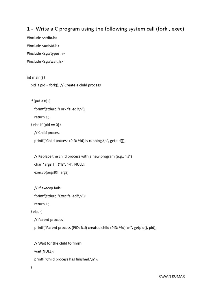 1 - Write A C Program Using The Following System Call (Fork, Exec) | PDF