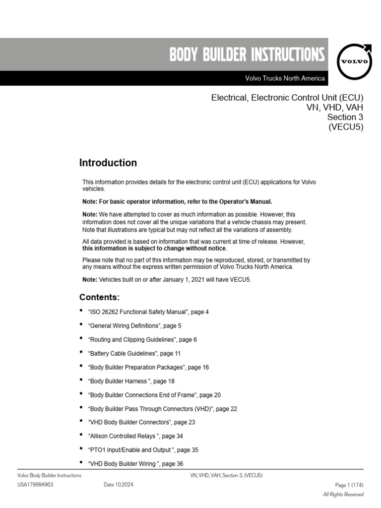 Volvo ECU Body Builder Guide VECU5 | PDF | Electrical Connector | Pipe ...