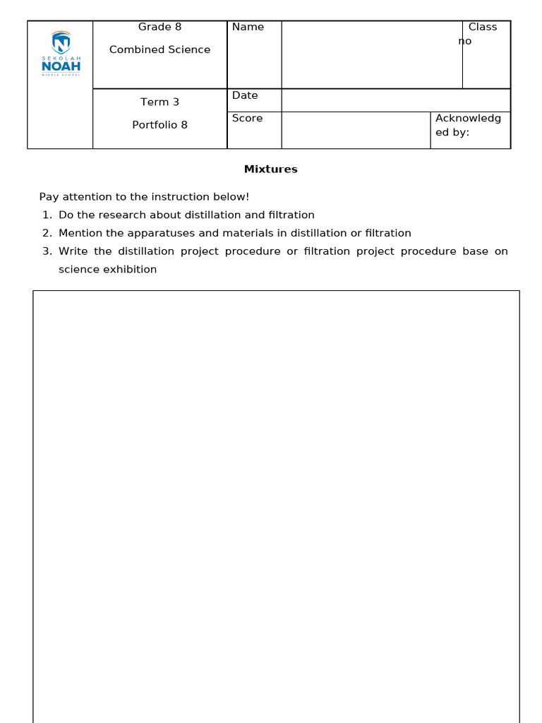 Portfolio 8 - Science Term 3 - Grade 8 - 2024-2025 | PDF