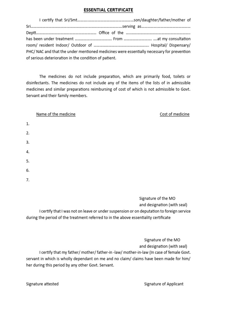 Essential Certificate Form | PDF