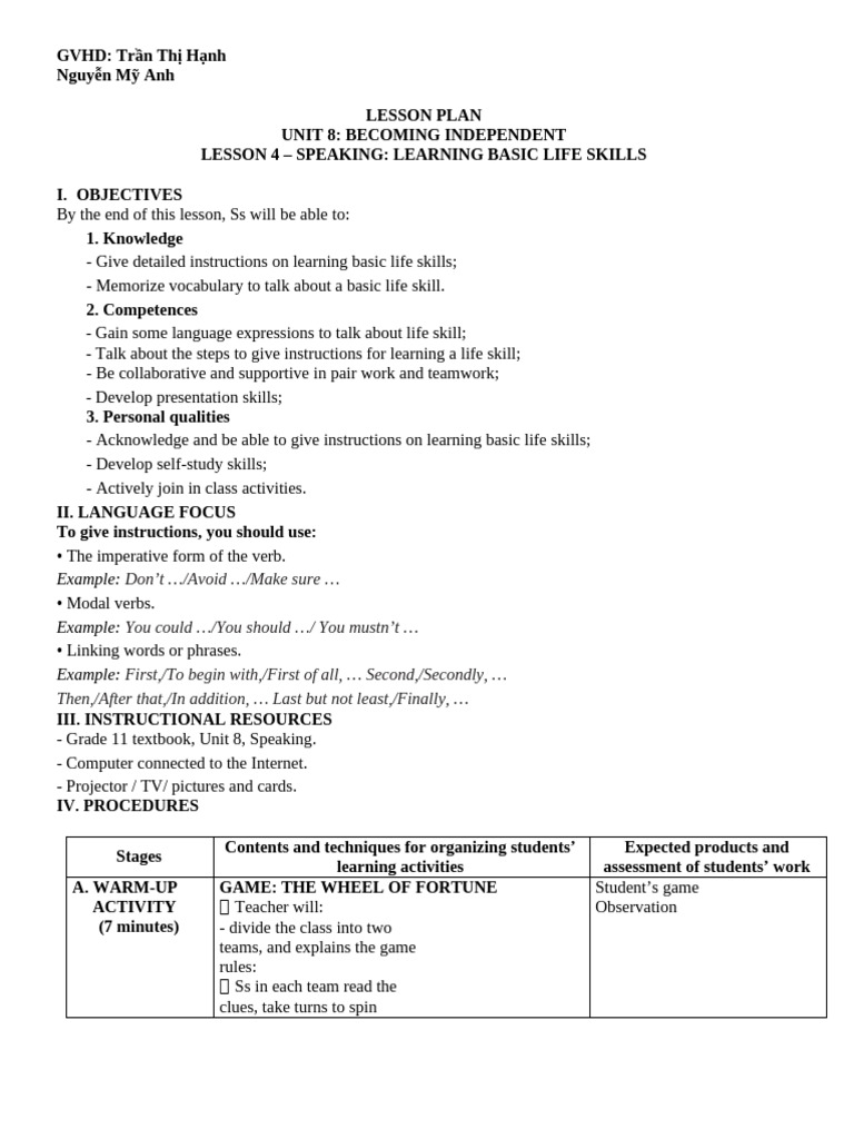 Unit 8 Lesson4 Speaking | PDF | Verb | Learning