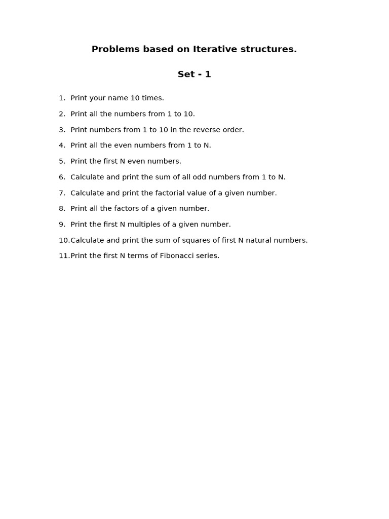 Iterative Problems - Set 1 | PDF