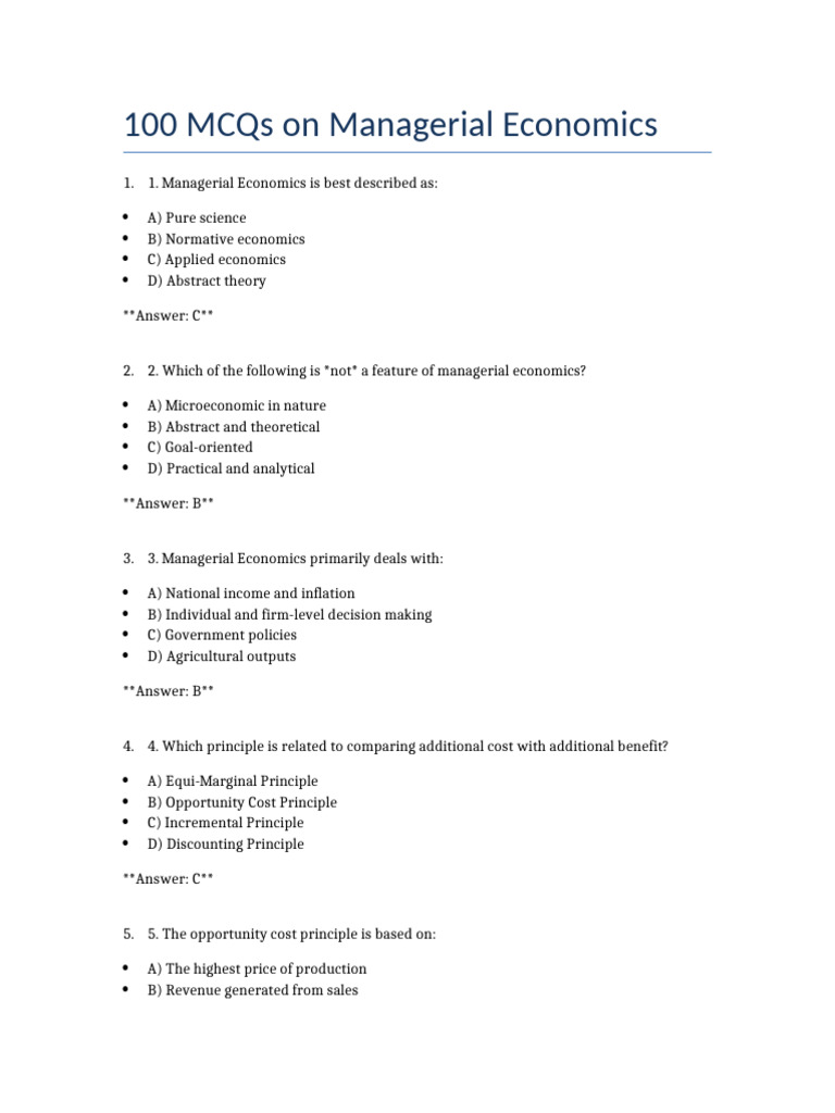 Managerial Economics MCQ Set | PDF | Demand | Elasticity (Economics)