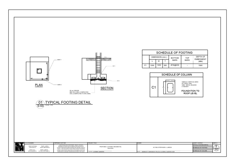 s03 Typical Footing Detail, Schedule of Footing and Column | PDF
