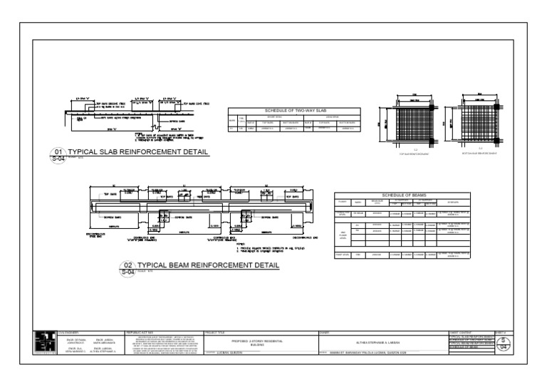 s04, Reinforcement Beam and Slab, Schedule of Beam and Slab | PDF ...