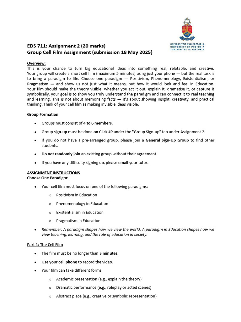 CellFilm Group Assignment Instructions | PDF | Knowledge | Thought