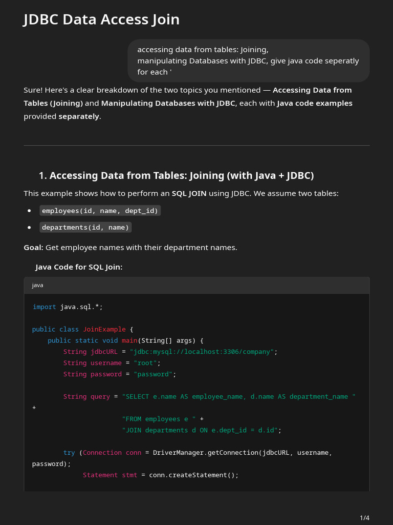 JDBC Data Access Join Dark | PDF | Databases | Computer Data