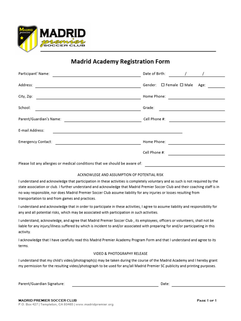 Academy Program Registration Form | PDF