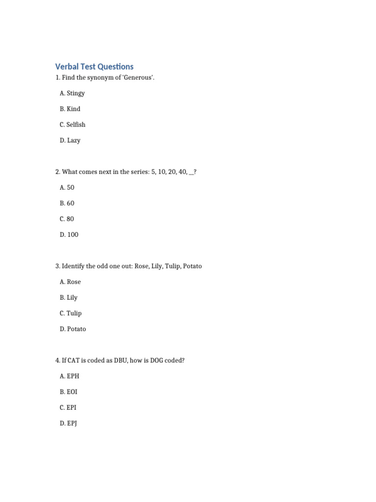 Verbal Reasoning Test Questions | PDF