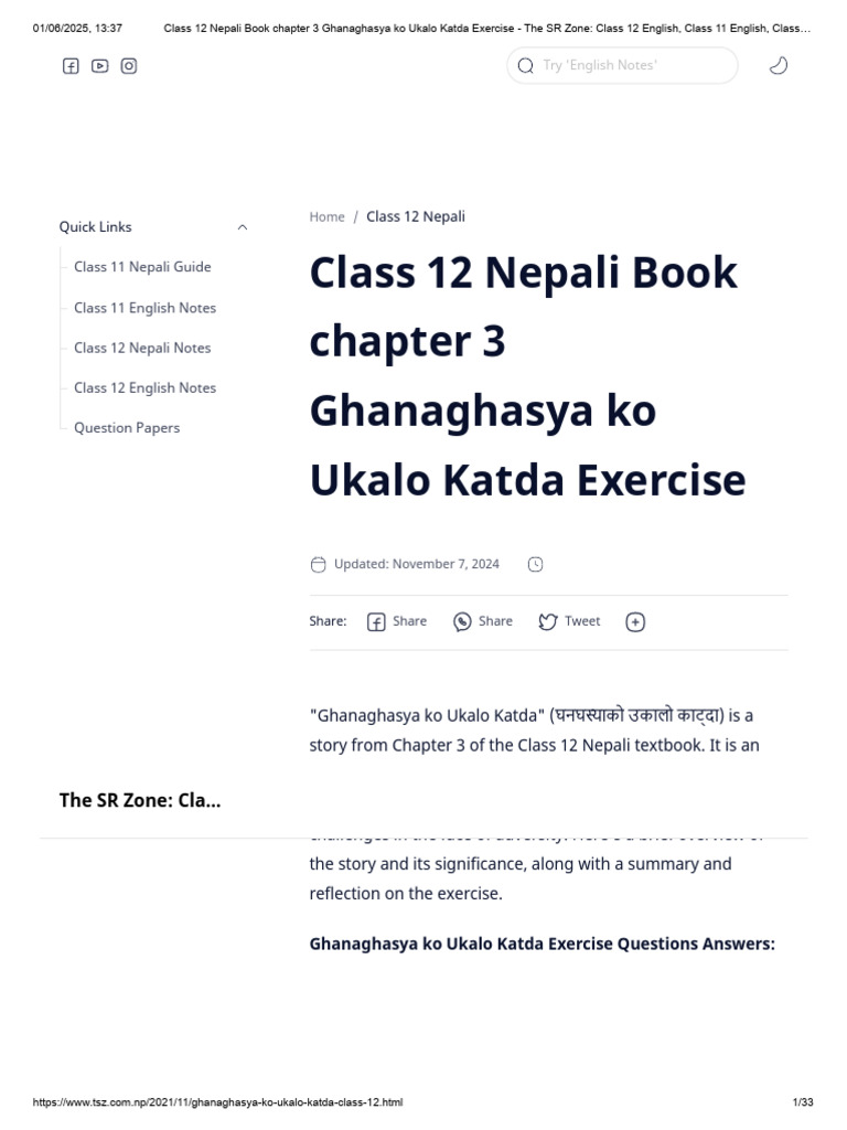 Class 12 Nepali Book Ghanaghasya Ko Ukalo Katda Exercise | PDF | Web 2. ...