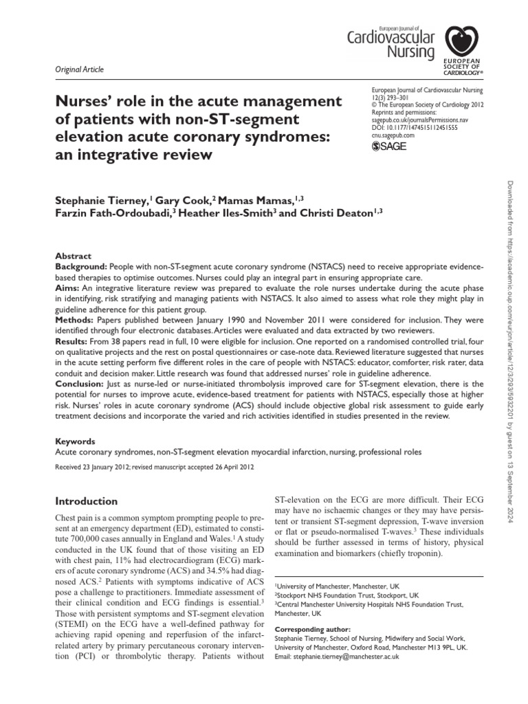 Nurse Role in Acute NSTEMI | PDF | Myocardial Infarction | Emergency ...