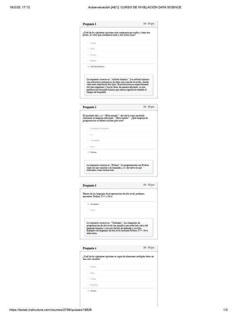 Autoevaluación (Ae1) - Curso de Nivelación Data Science | PDF | Lenguaje de programación ...