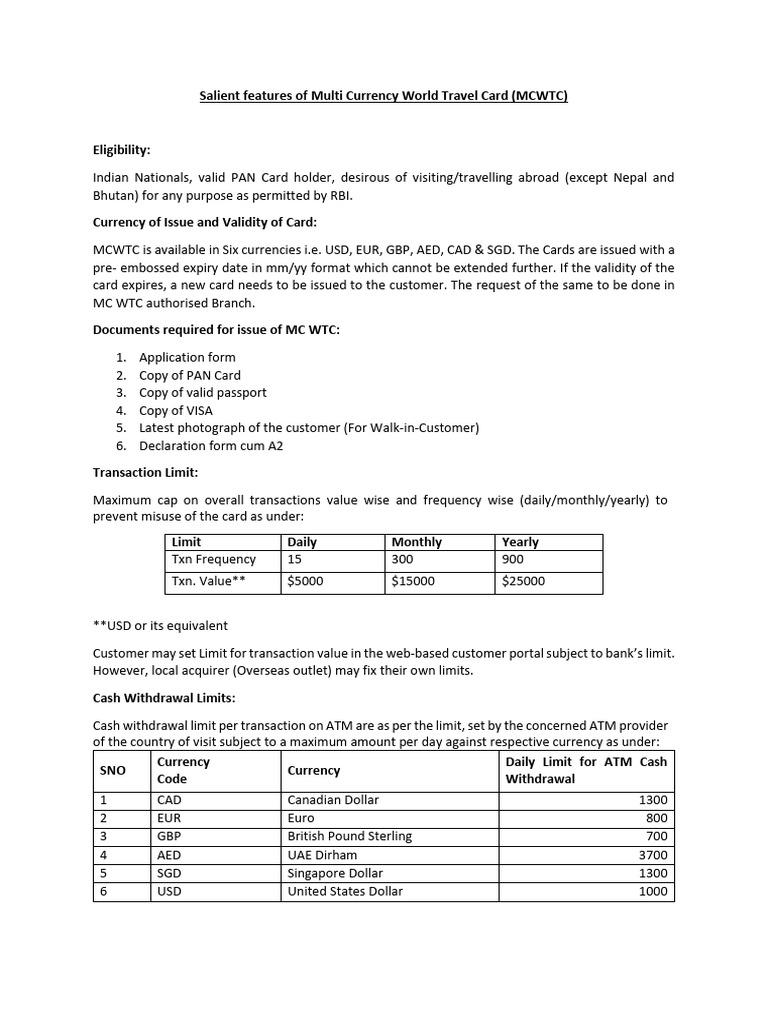 PNB Multi Currency Travel Card Overview | PDF | Automated Teller ...