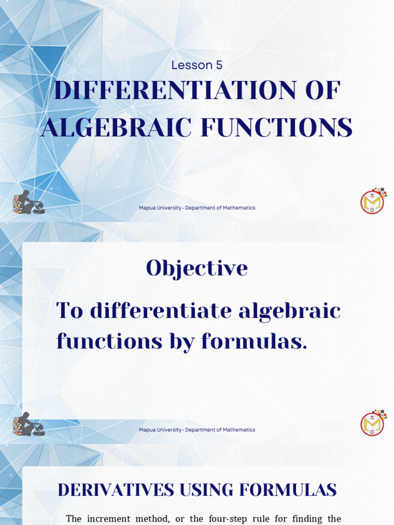 Lesson 5 - Differentiation of Algebraic Functions | PDF | Derivative ...