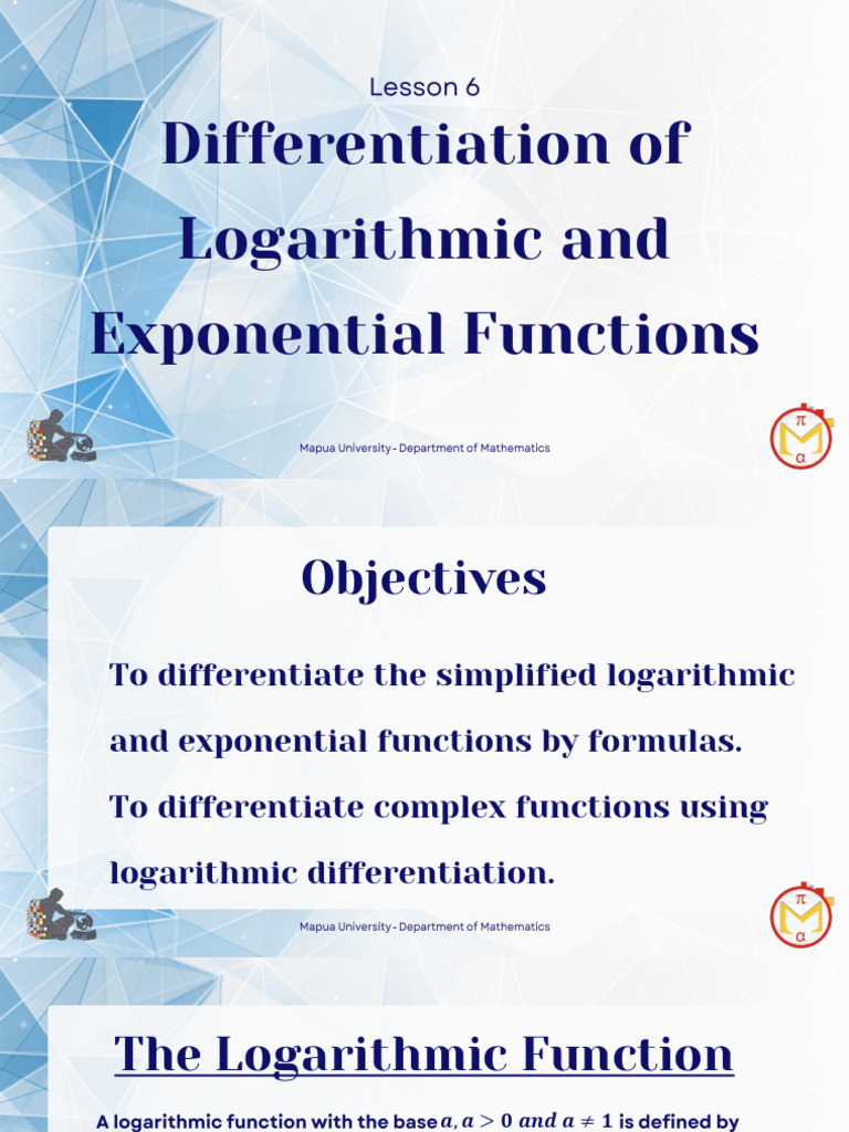 Lesson 6 - Differentiation of Logarithmic and Exponential Functions ...