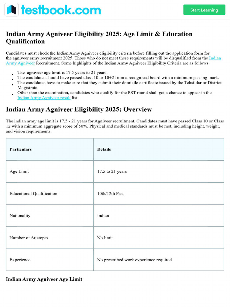 Indian Army Agniveer Eligibility 2025 - Age Limit & Education Qualification | PDF