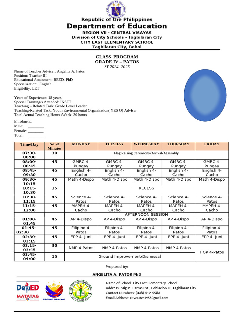 Cees-Grade-4-Class-Program-Sy.-2024-2025 - Edited | PDF | Social ...