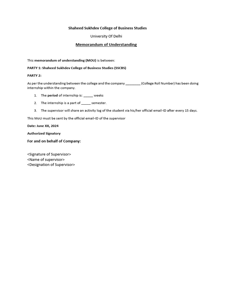 SI - MoU Cover Letter Format | PDF