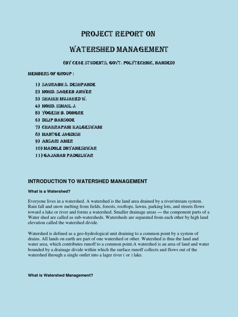 Watershed Management Project Report | PDF | Water Resources | Dam
