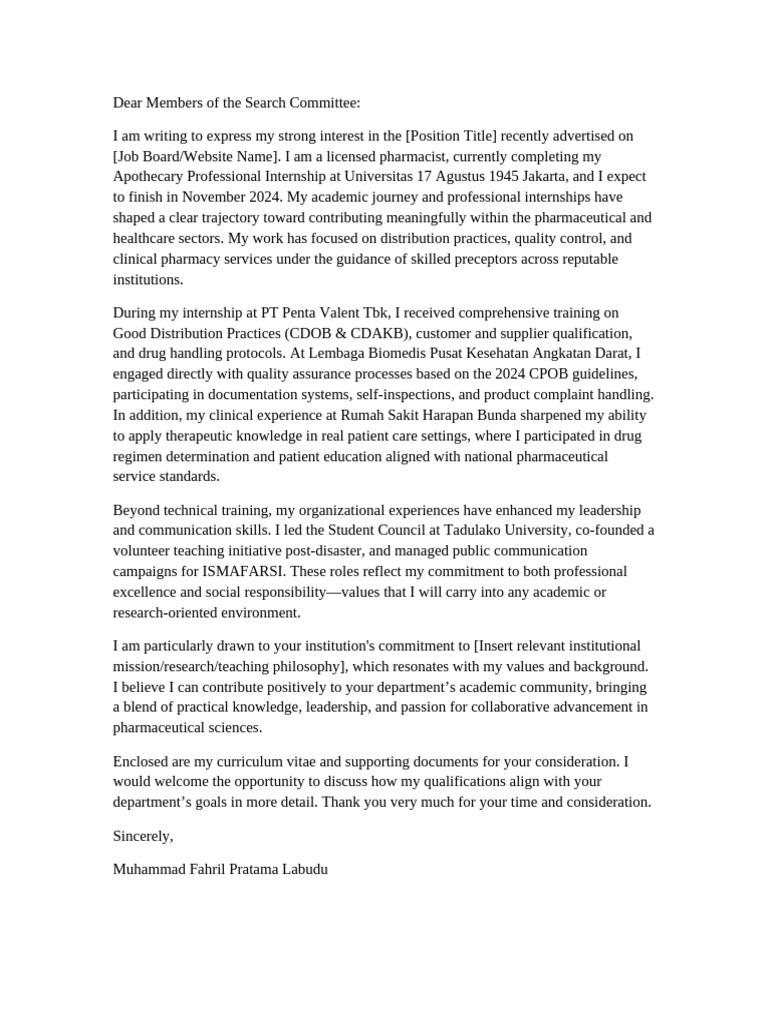 Cover Letter Muhammad Fahril Pratama Labudu | PDF