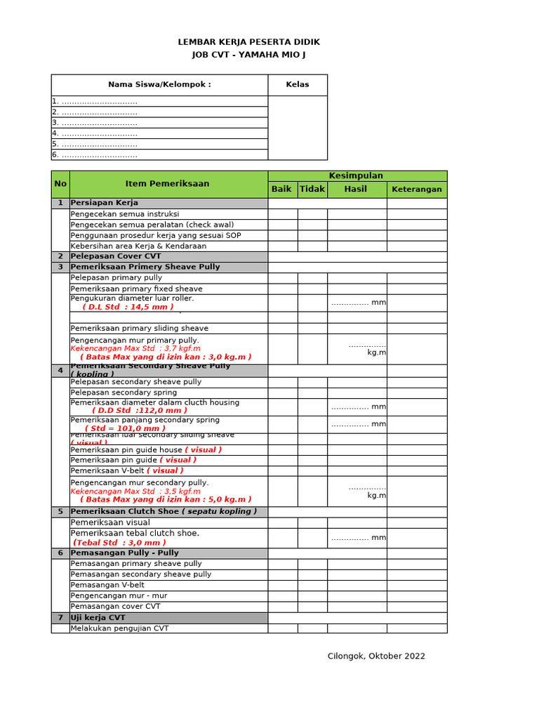 Lkpd-Job Sheet CVT | PDF