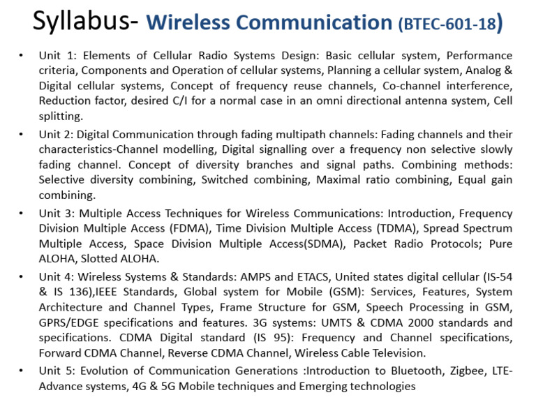 Wireless Communication Syllabus Overview | PDF