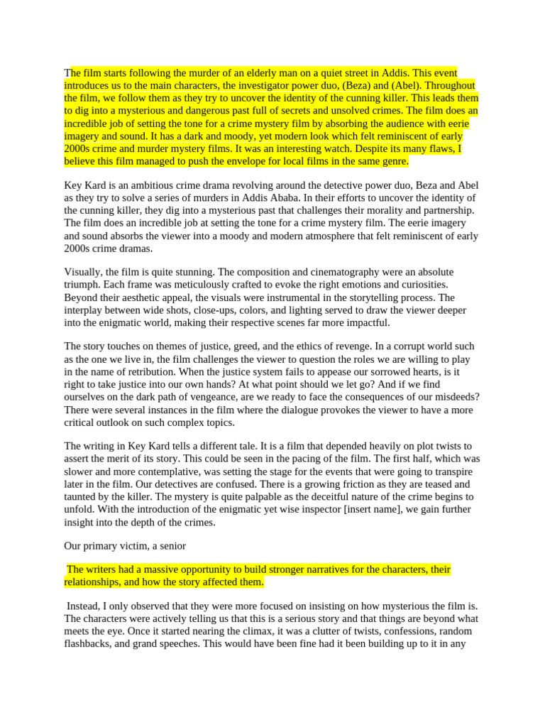 Key Kard Film Review 2nd Draft | PDF