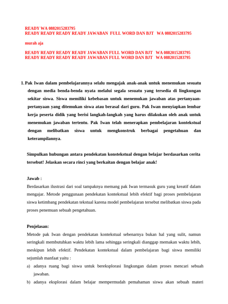 Ready Wa 0882015283795 Jawaban Tmk 3 Materi Dan Pembelajaran Ips Di Sd | PDF