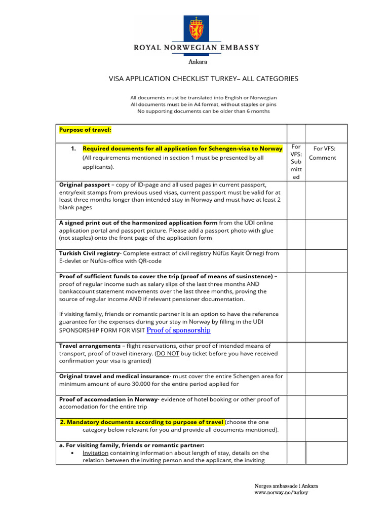 Norway Visa Application Requirements | PDF | Travel Visa | Government ...