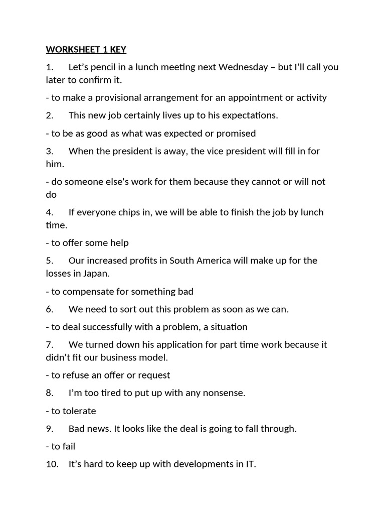 Key Phrasal Verbs Worksheet | PDF
