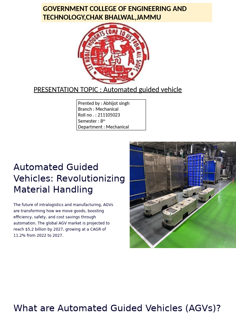 Automated Guided Vehicles Revolutionizing Material Handling | PDF ...