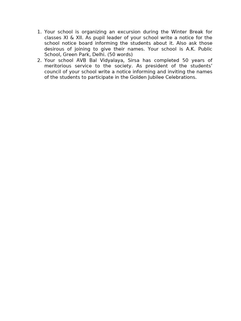 Notice Writing - Worksheet | PDF