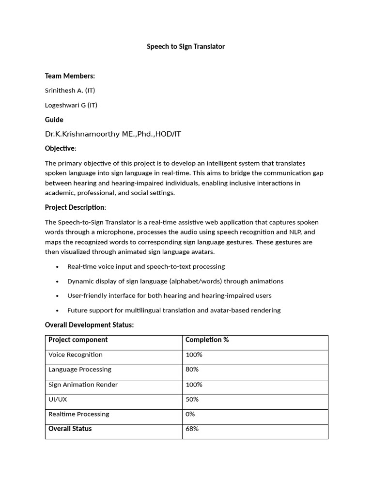 Speech To Sign Translator | PDF