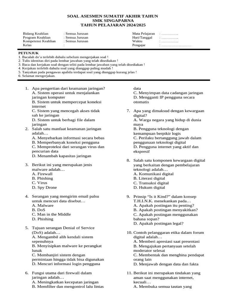 Format Soal ASAT Informatika Semua Jurusan | PDF
