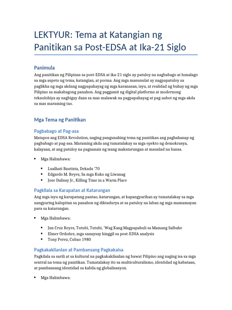 Panitikan Post EDSA Ika21 Siglo | PDF
