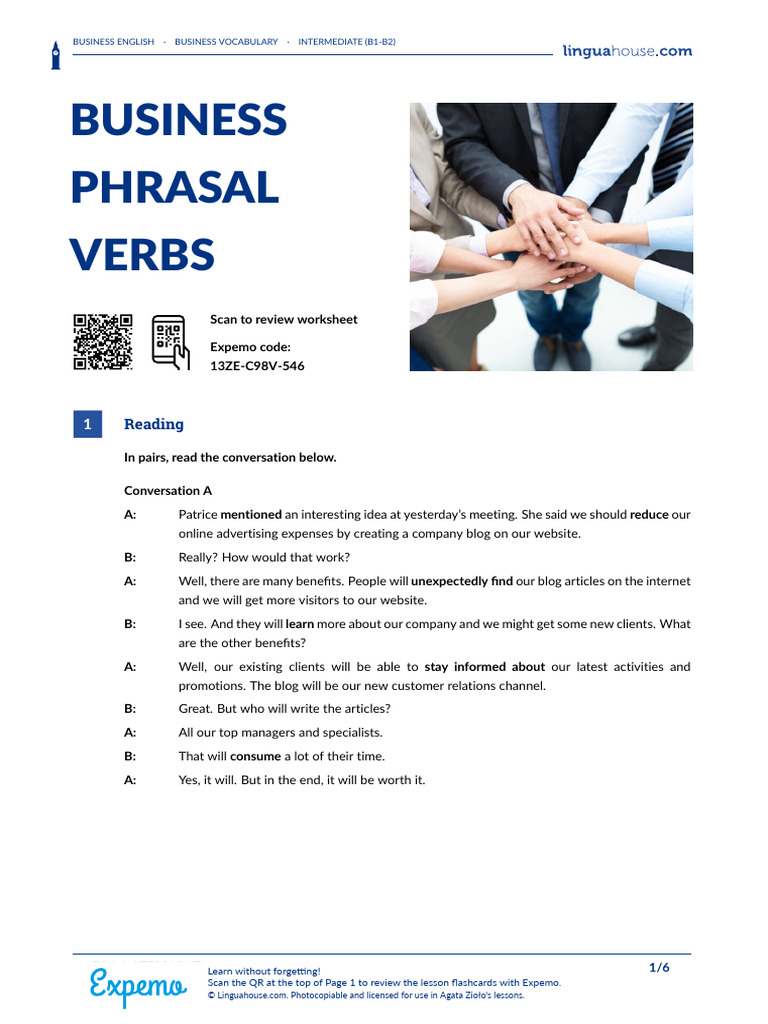 Business Phrasal Verbs British English Student | PDF | Linguistics