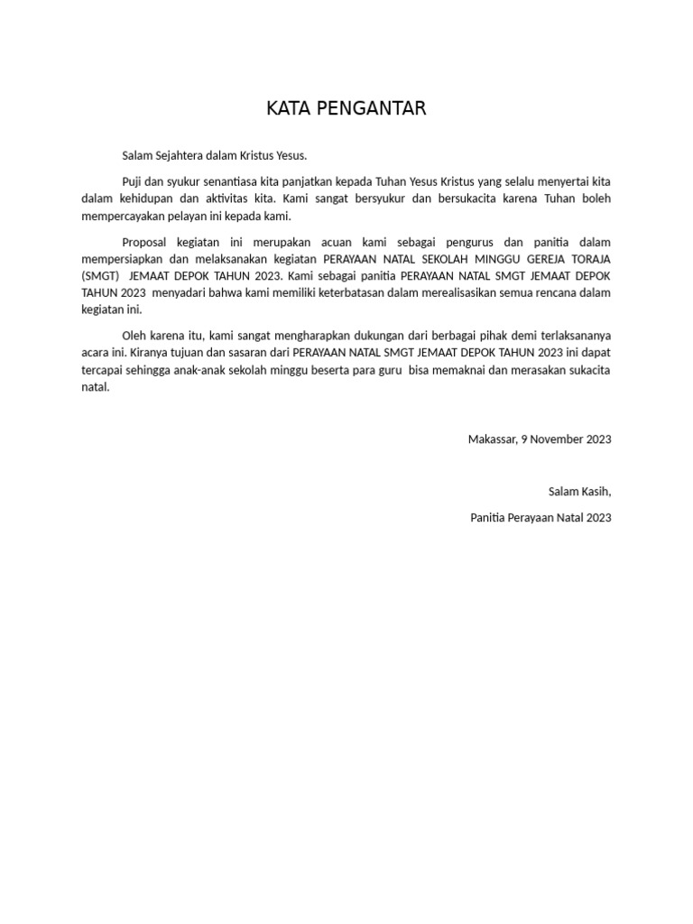 Proposal Perayaan Natal SMGT 2023 | PDF
