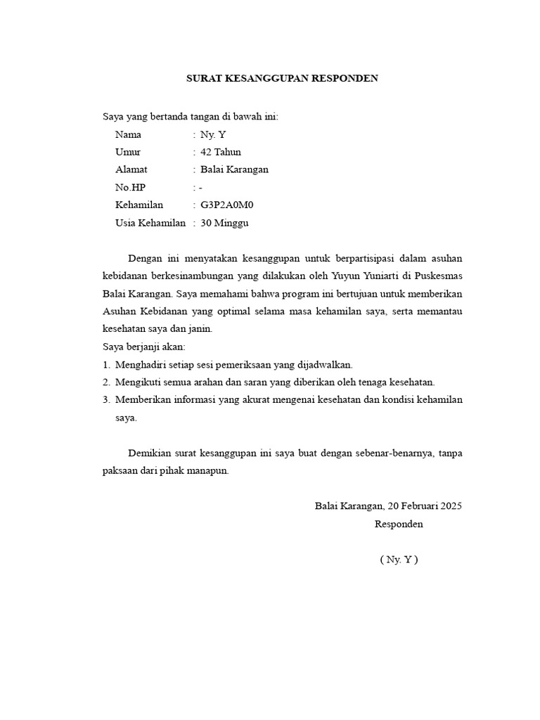 Surat Kesanggupan Responden - Joice | PDF