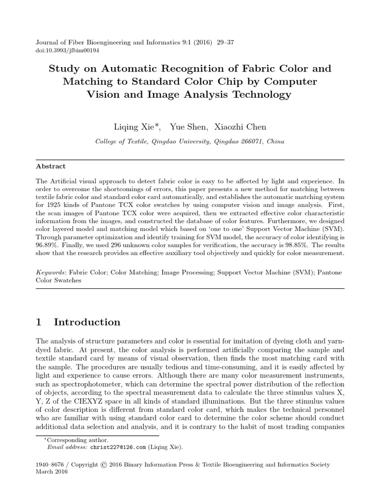Study On Automatic Recognition of Fabric Color and Matching To Standard ...