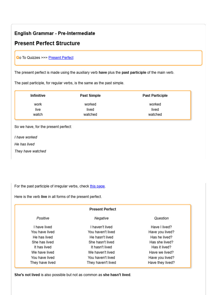 Present Perfect Tense Structure Explained | PDF | Perfect (Grammar ...