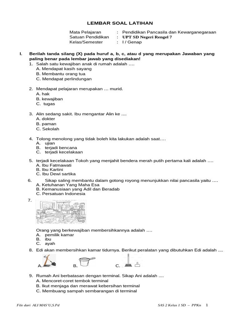 Soal LATIHAN PKN KLS 1 | PDF