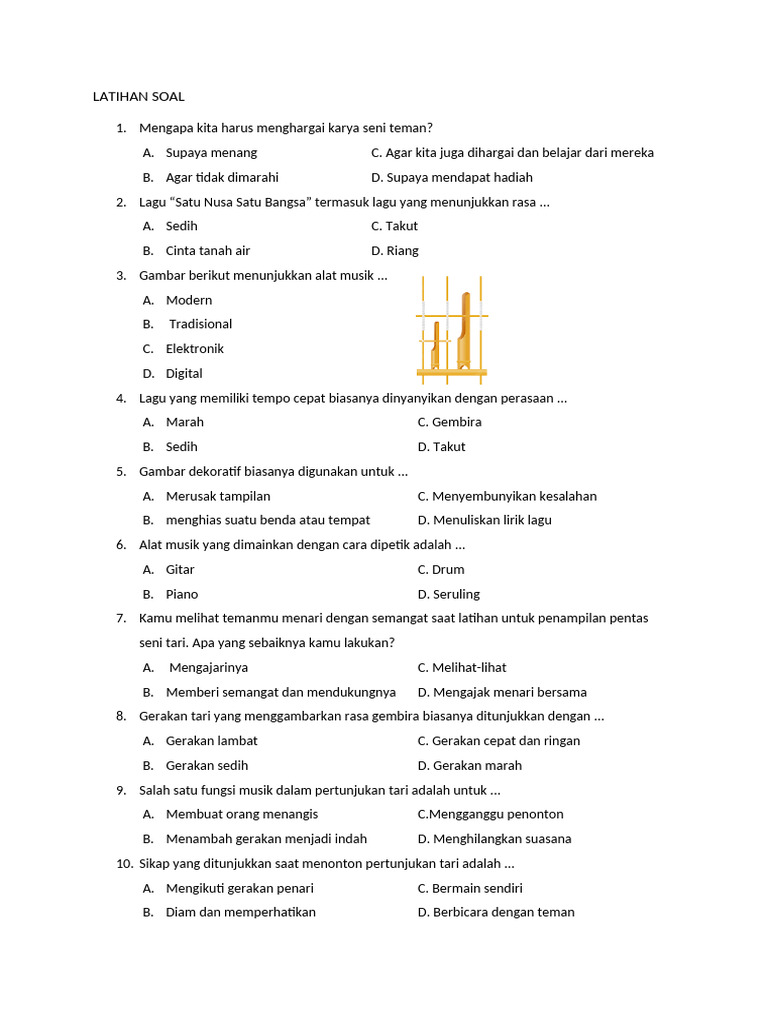 Latihan Soal SBDP Kelas 3 | PDF