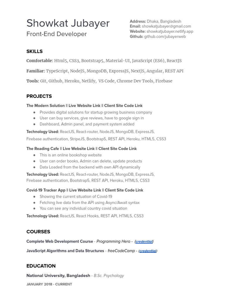 Resume of Jubayer | PDF