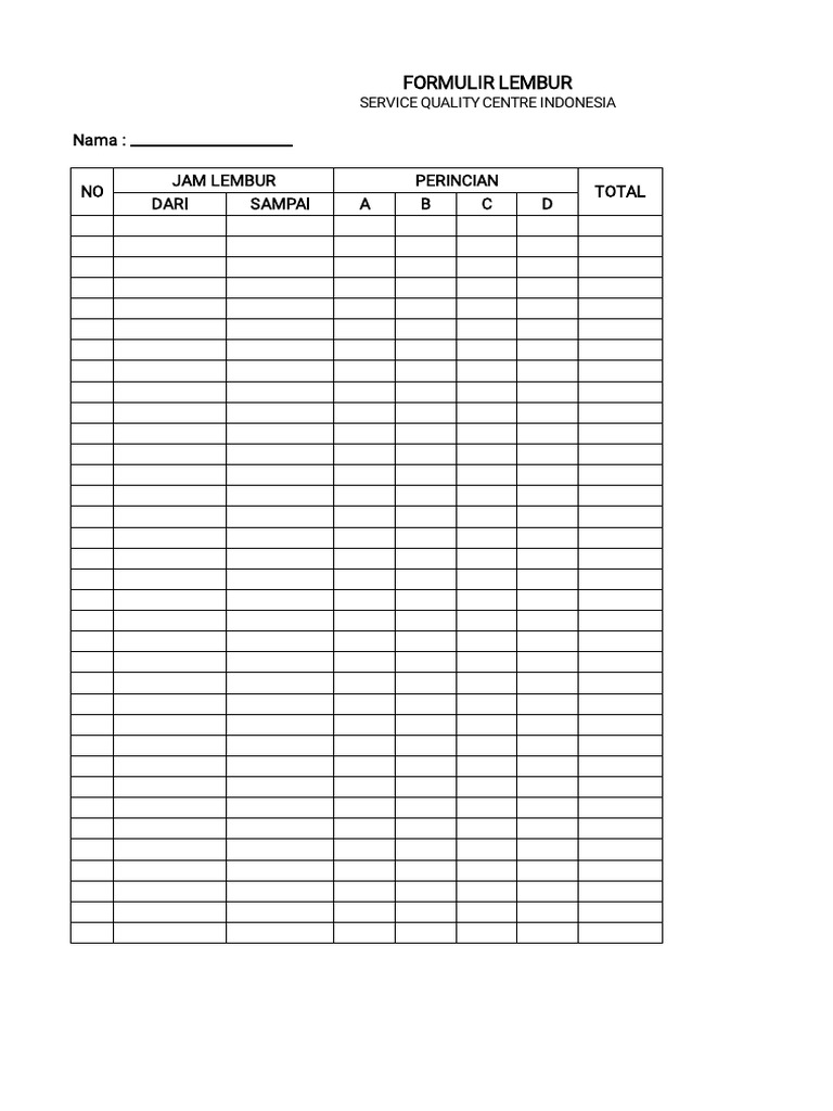 Contoh Form Lembur | PDF