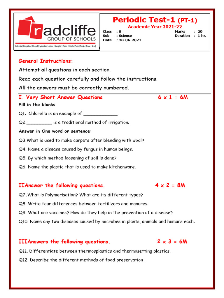 Gr8 Science PT-1 - 28.06.21 | PDF