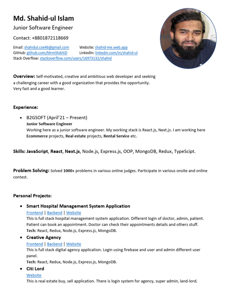 Resume of Shahid | PDF