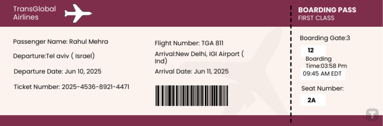 First Class Airline Ticket Template | PDF