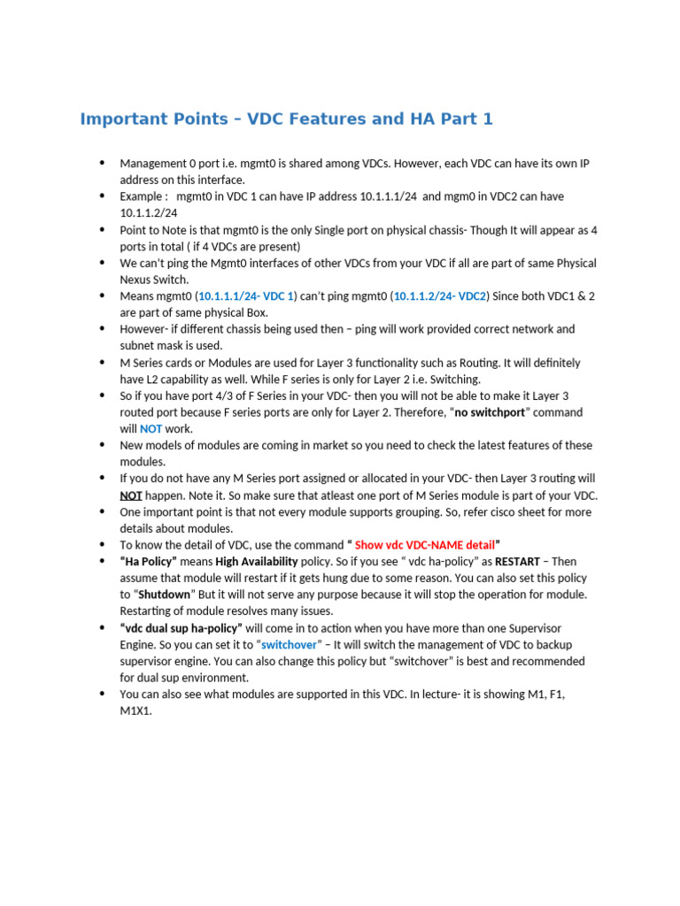 VDC Management and High Availability Overview | PDF | Networking ...