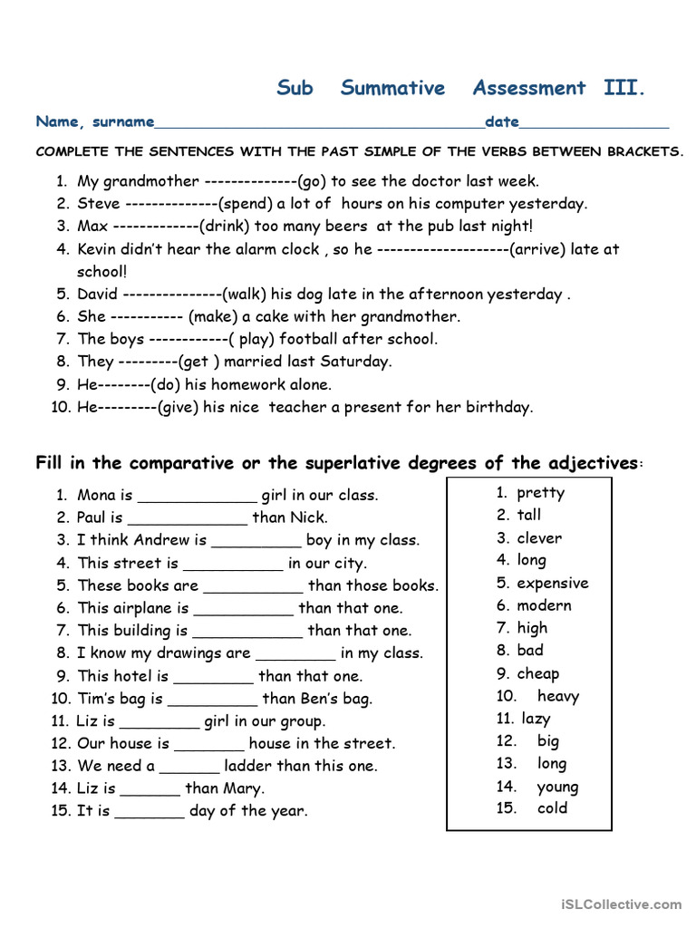 Revision Past Simple&Comparatives | PDF | Syntax | Linguistic Morphology